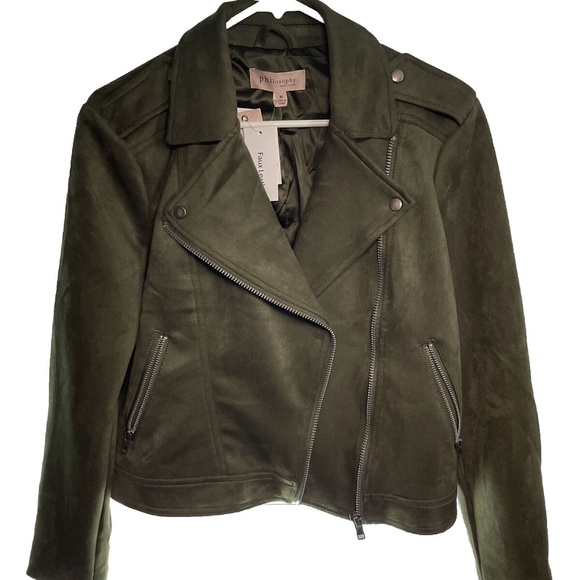 Philosophy | Jackets & Coats | Philosophy Green Faux Suede Leather Womens Moto Jacket Size M ...